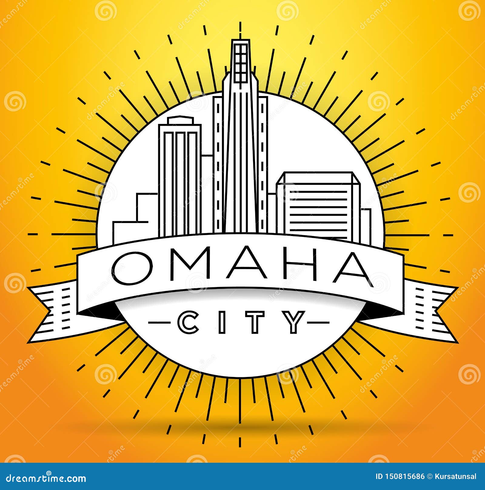 Minimal Omaha Linear City Skyline With Typographic Design Vector ...
