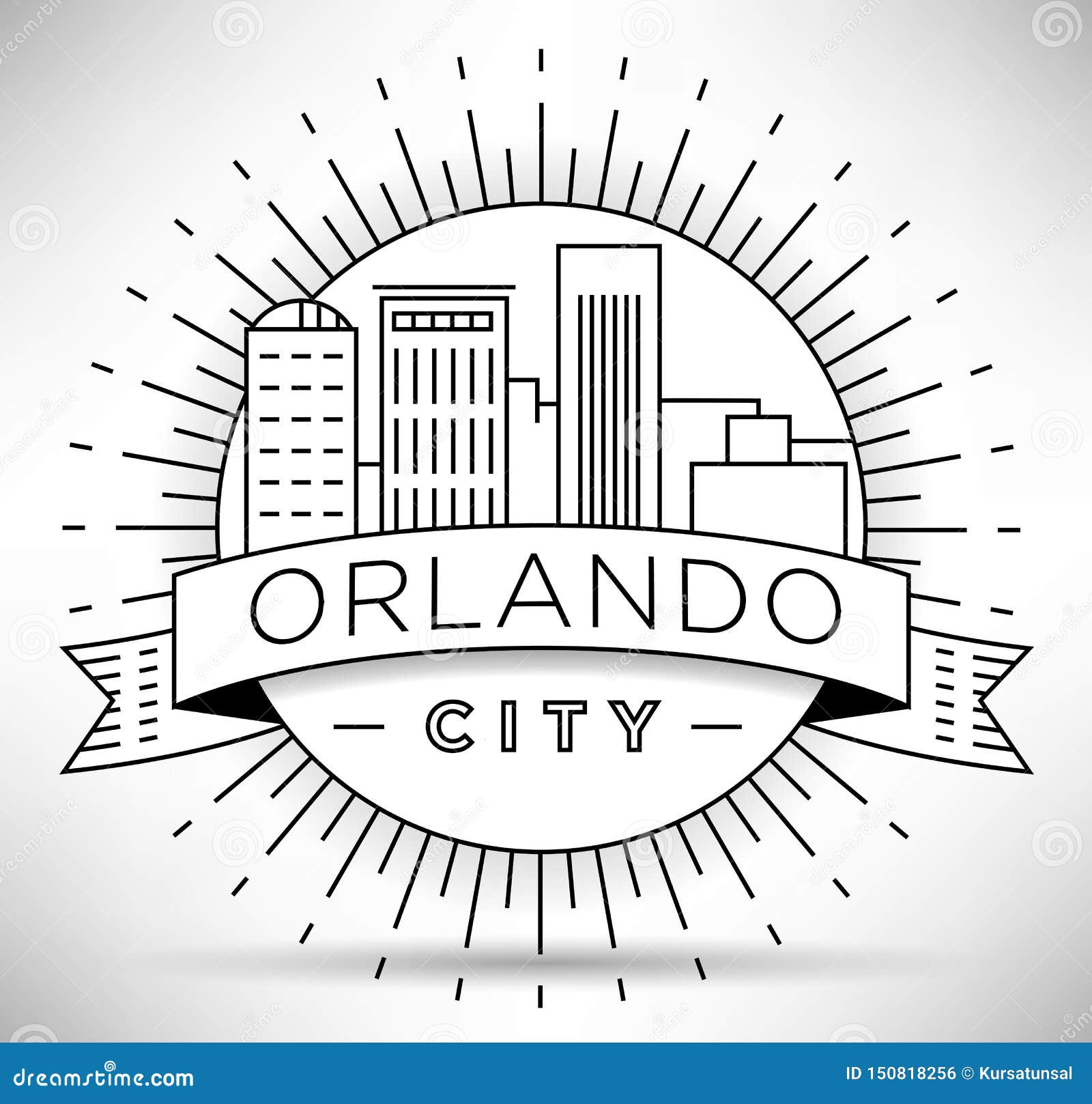 Minimal Orlando Linear City Skyline with Typographic Design Stock ...