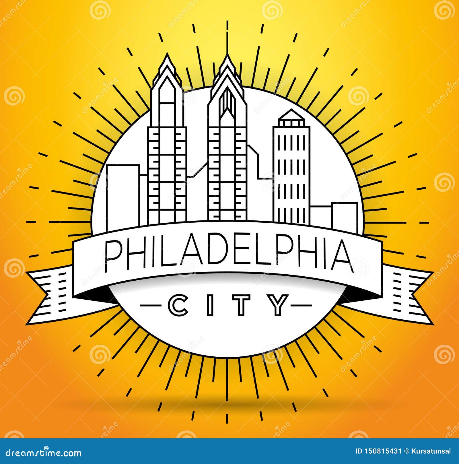Minimal Philadelphia Linear City Skyline with Typographic Design Stock ...