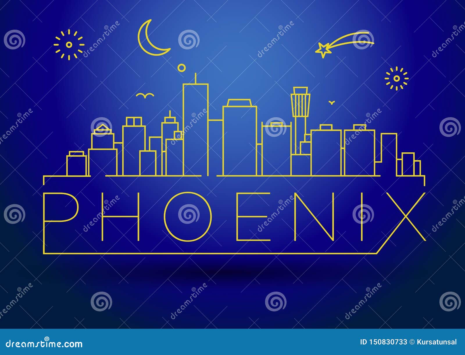 Minimal Phoenix City Linear Skyline with Typographic Design Stock ...