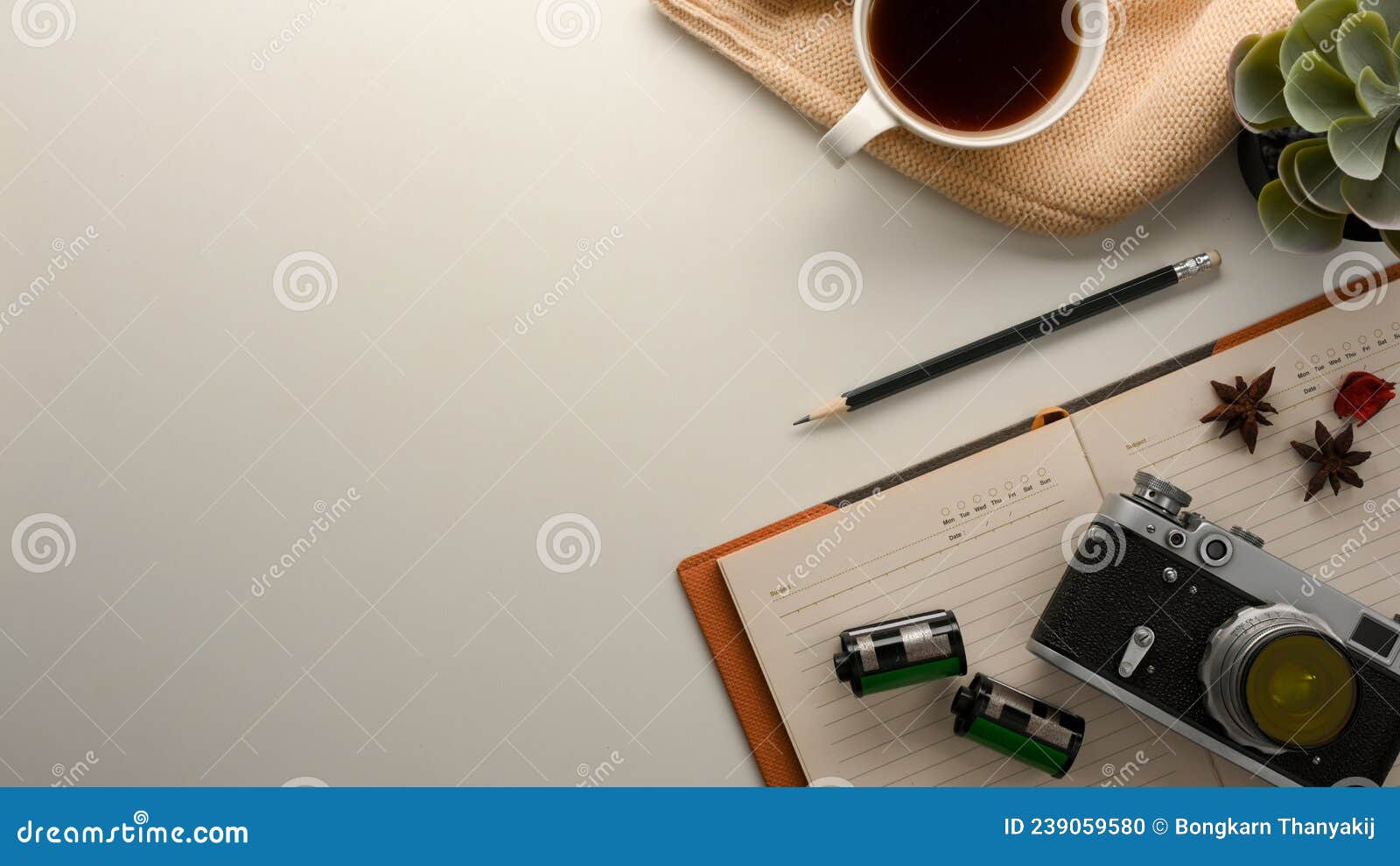 Minimal Photographer Workspace with Camera and Copy Space Stock Photo ...
