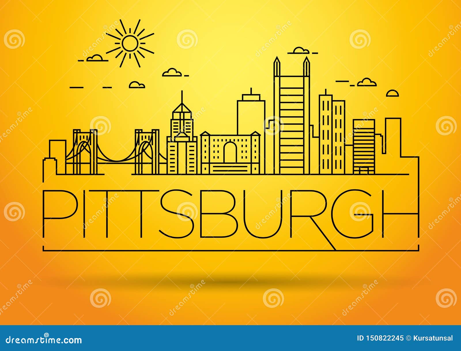 Minimal Pittsburgh Linear City Skyline with Typographic Design Stock ...