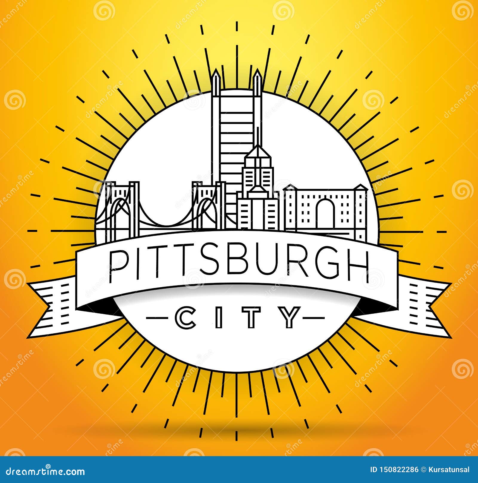 Minimal Pittsburgh Linear City Skyline with Typographic Design Stock ...