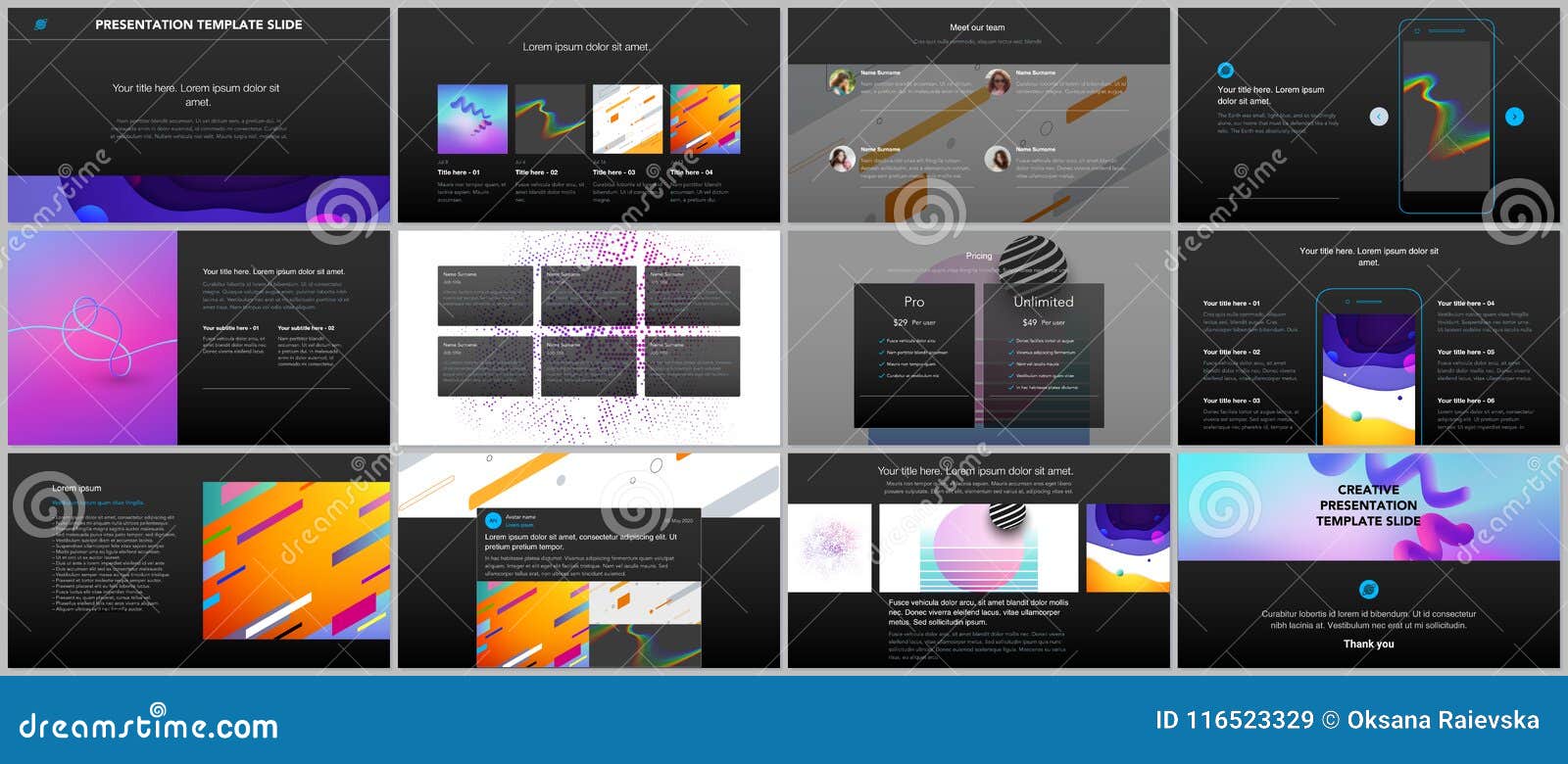 Minimal Presentations, Portfolio Templates. Simple Elements on Black ...