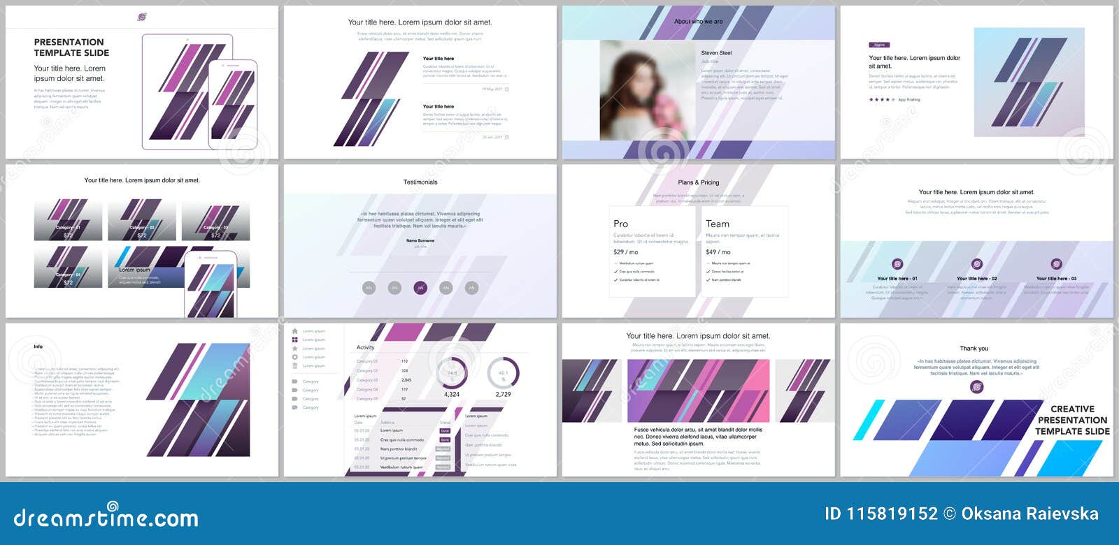 Minimal Presentations, Portfolio Templates. Blue Elements On A White ...