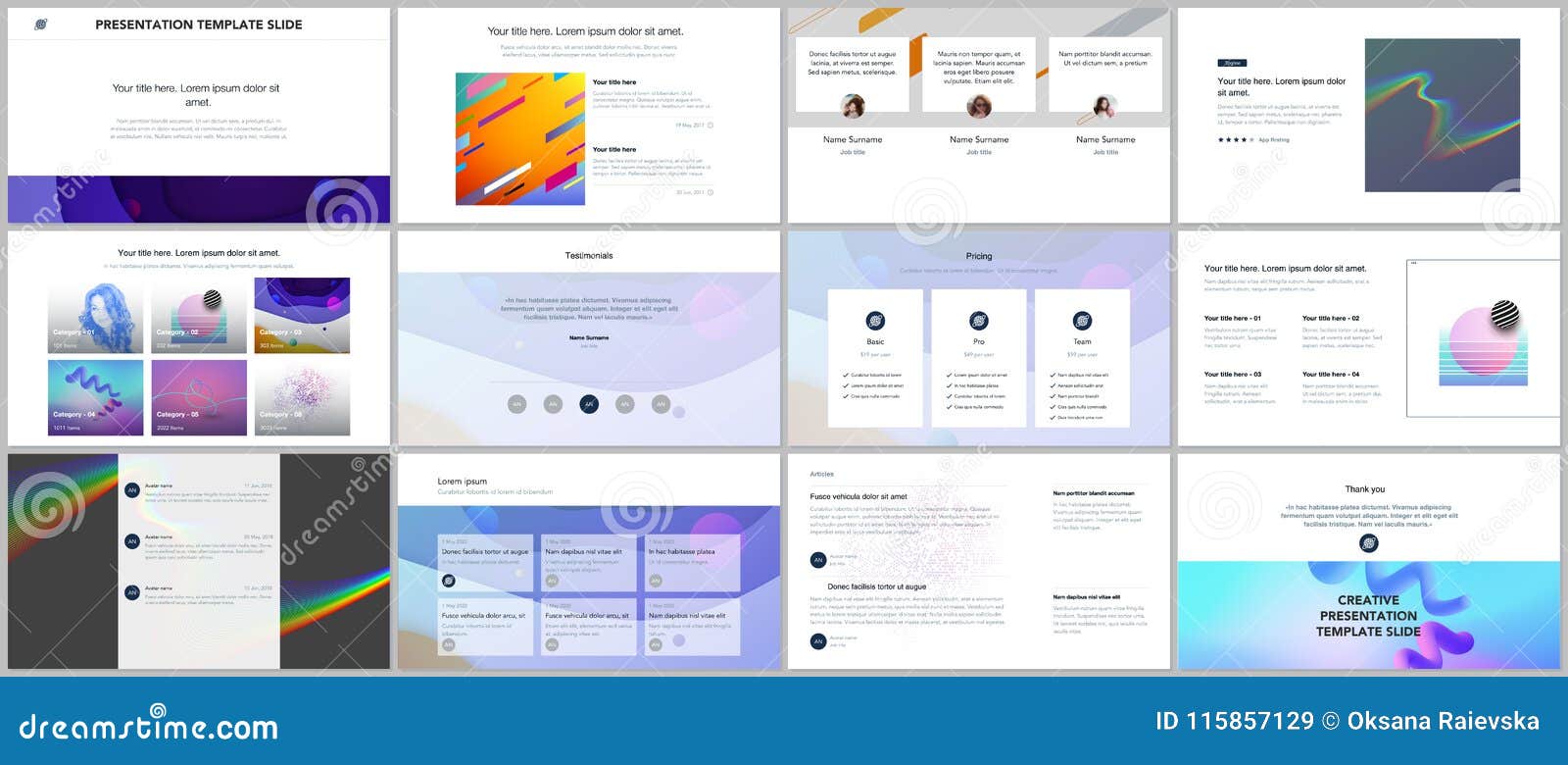 Minimal Presentations, Portfolio Templates. Blue Elements On A White ...