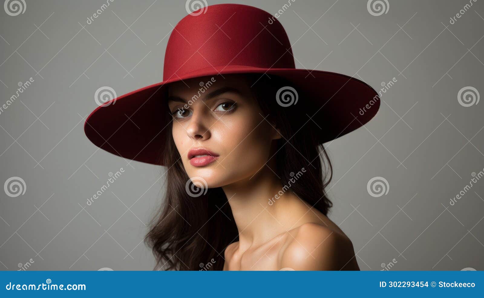 Minimal Retouching: Beautiful Female Model with Red Hat Stock ...