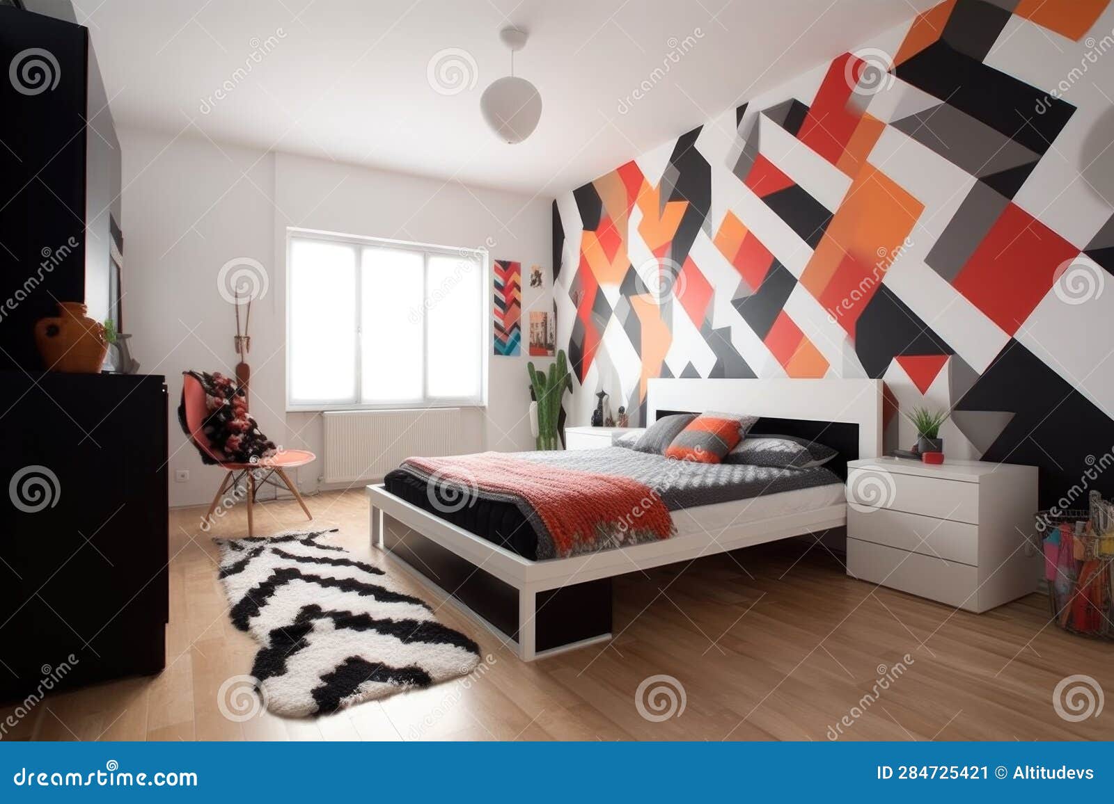 Minimal Room with an Accent Wall and Bold Geometric Patterns Stock ...