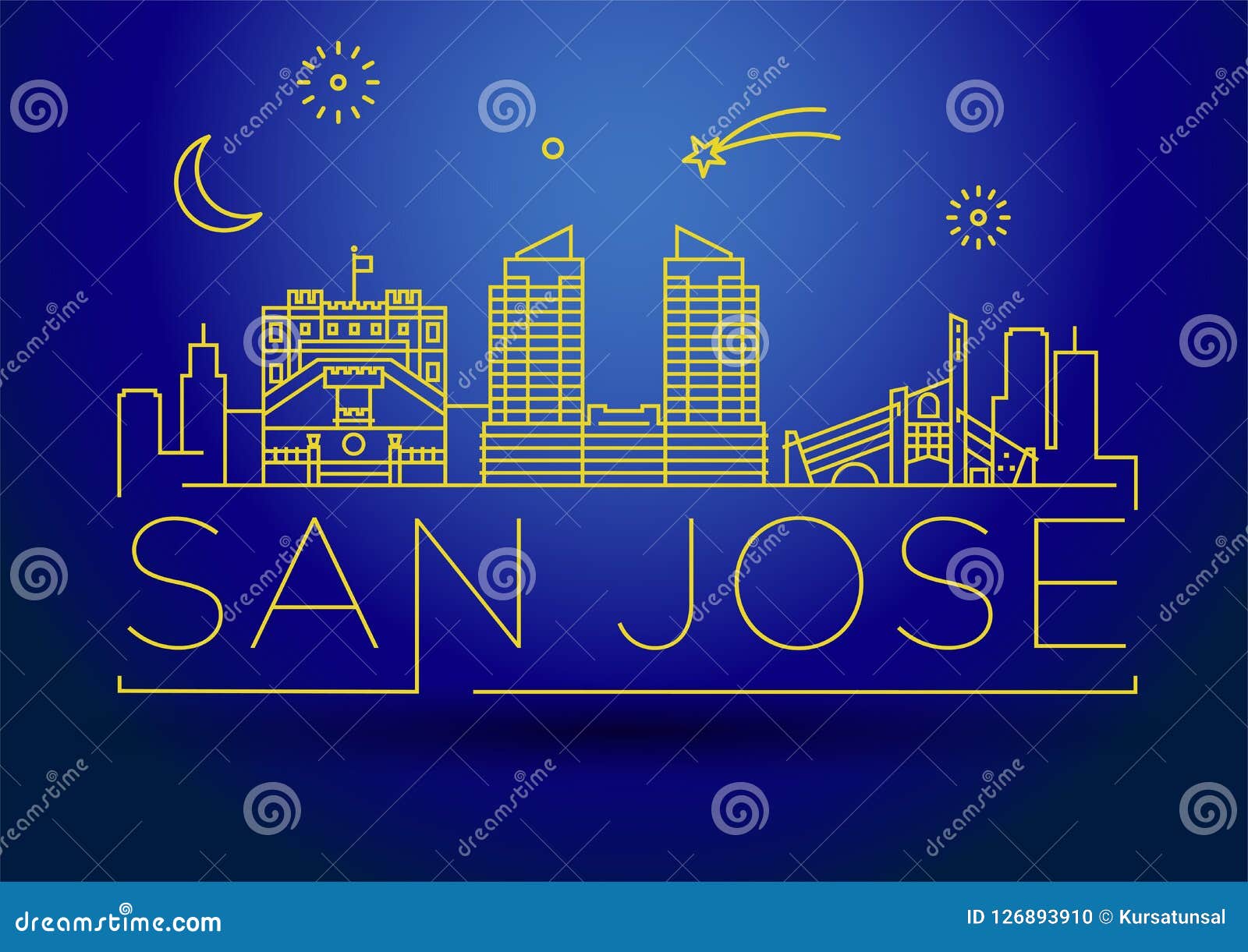 Minimal San Jose City Linear Skyline with Typographic Design Stock ...