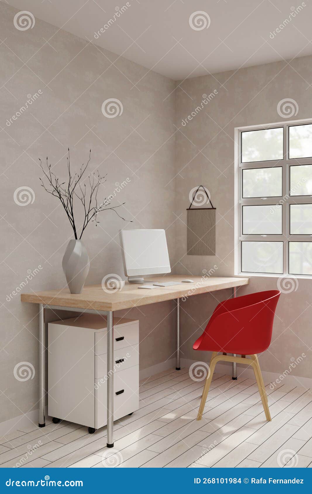 Minimal Scandinavian Working Space with Desktop Computer Mockup on ...