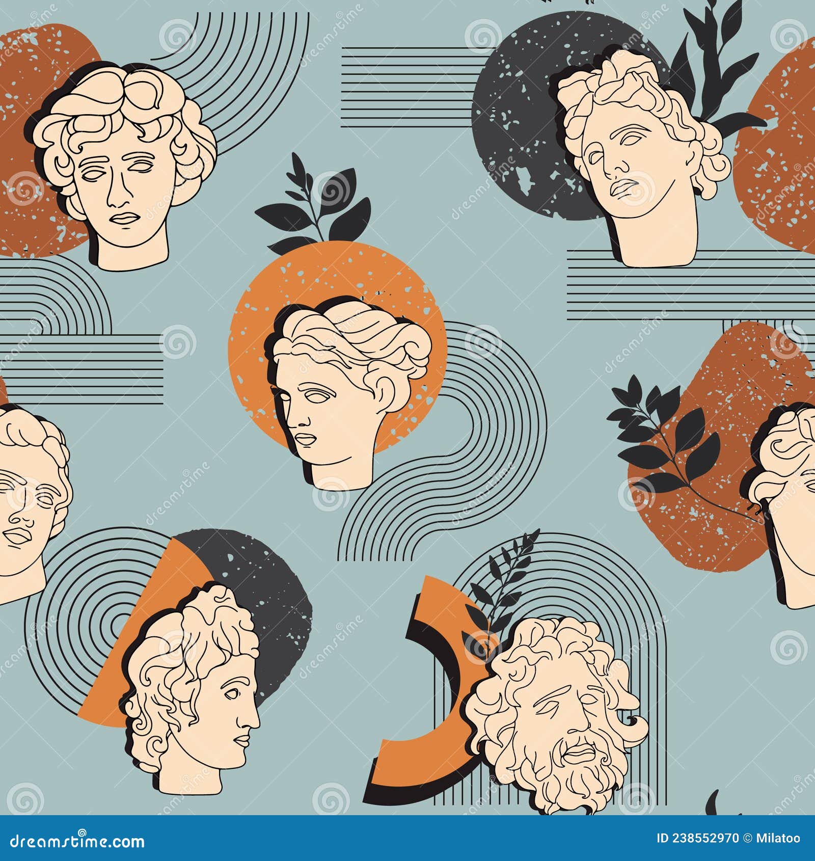 Minimal Sculpture Head Ancient Greek Pattern , Boho Bust Stock Vector ...