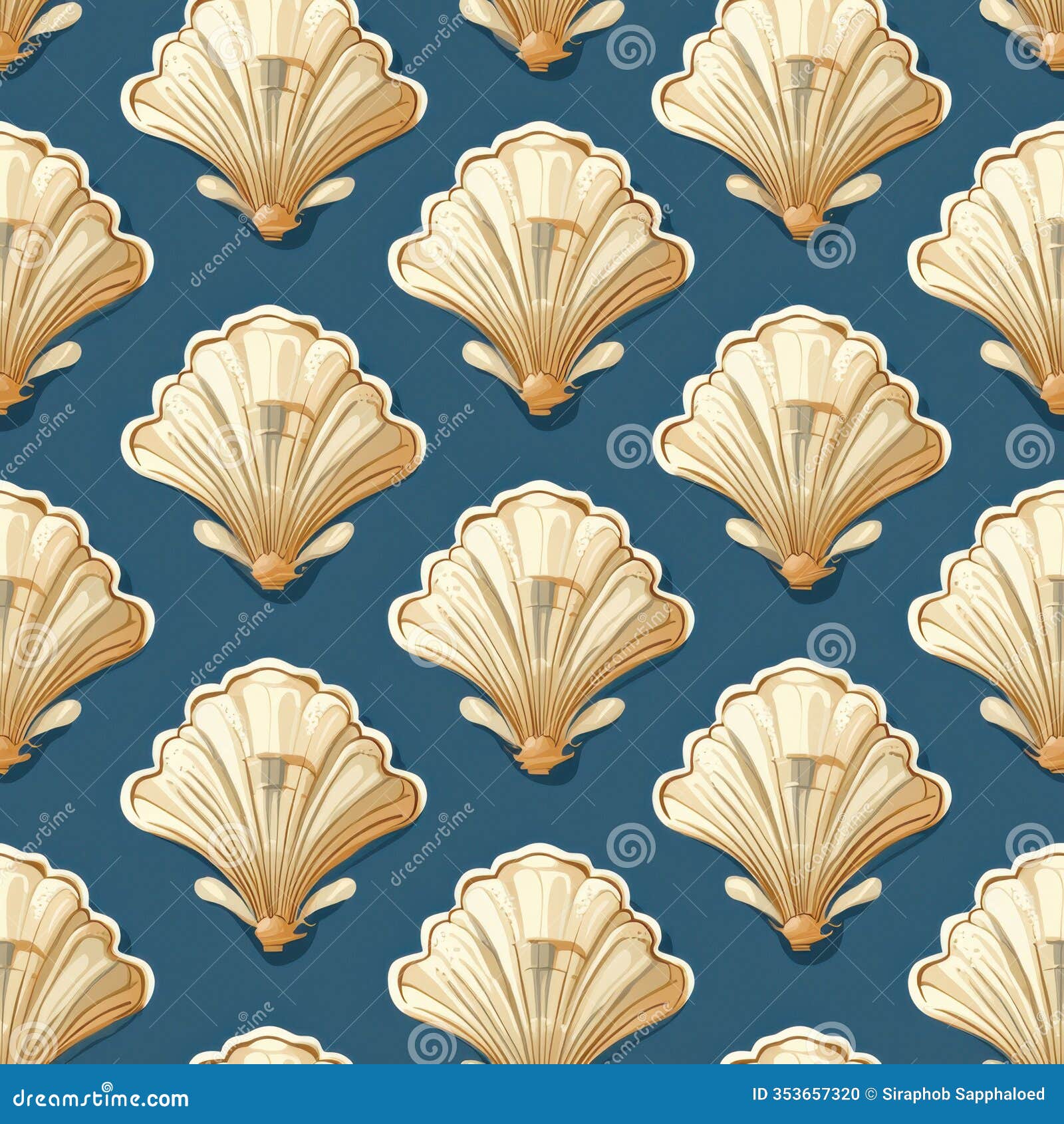 Minimal Seashell Shapes in Soft Beige Tones on Blue Background Create ...