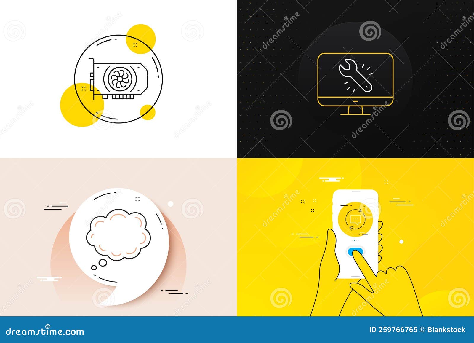 Minimal Set of Comic Message, Gpu and Update Comments Line Icons. for ...