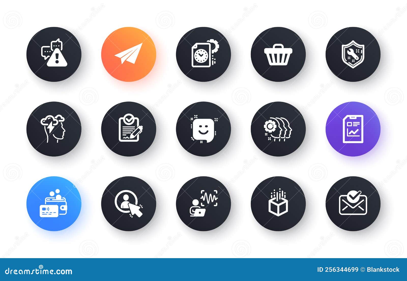 Minimal Set of Mindfulness Stress, Smile and Employees Teamwork Flat ...