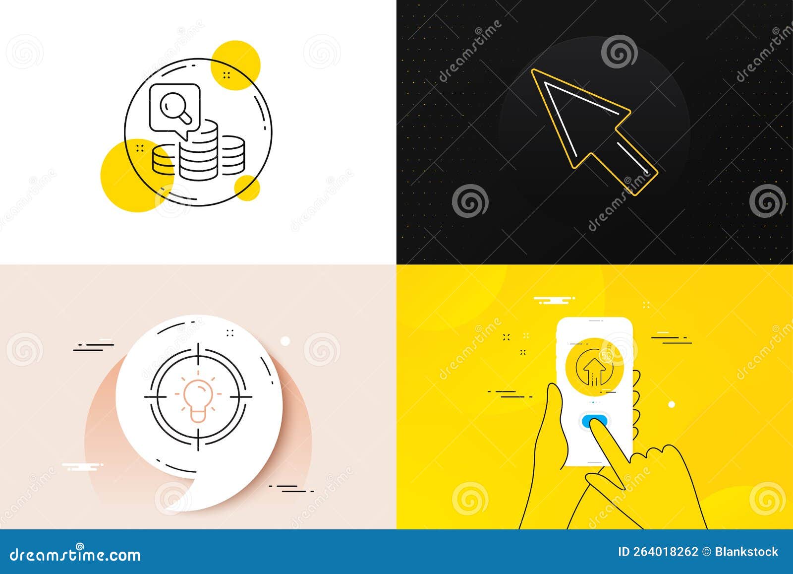 Minimal Set of Mouse Cursor, 5g Upload and Idea Line Icons. for Web ...