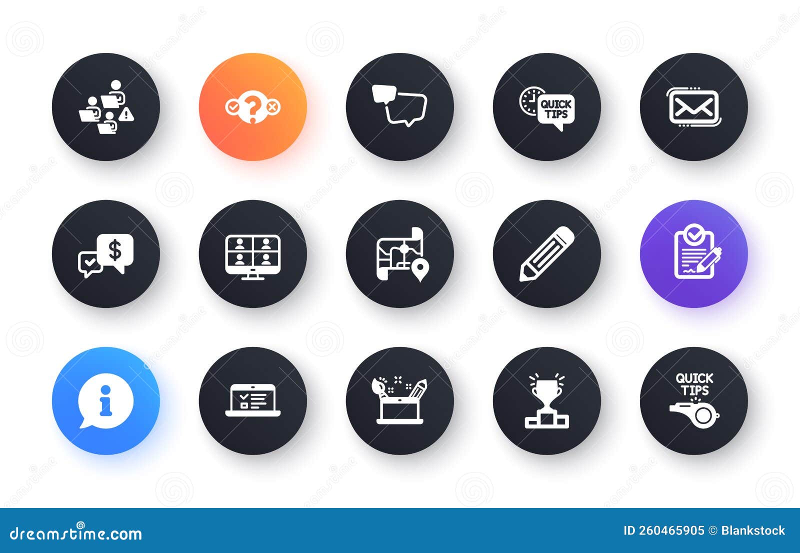 Minimal Set of Quick Tips, Quiz Test and Rfp Flat Icons for Web ...
