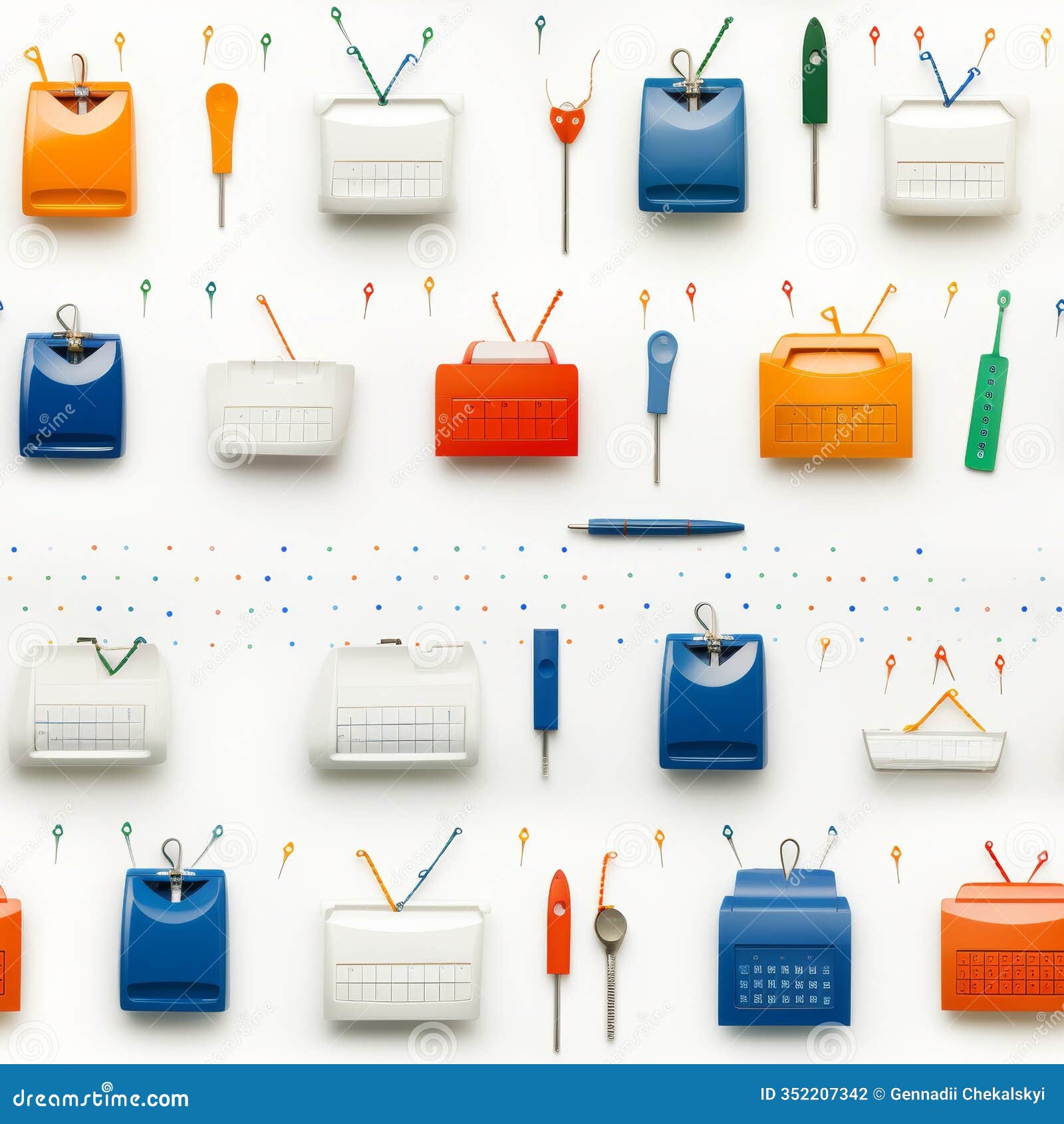 Minimal Silhouettes of Office Supplies in Primary Colors for Seamless ...
