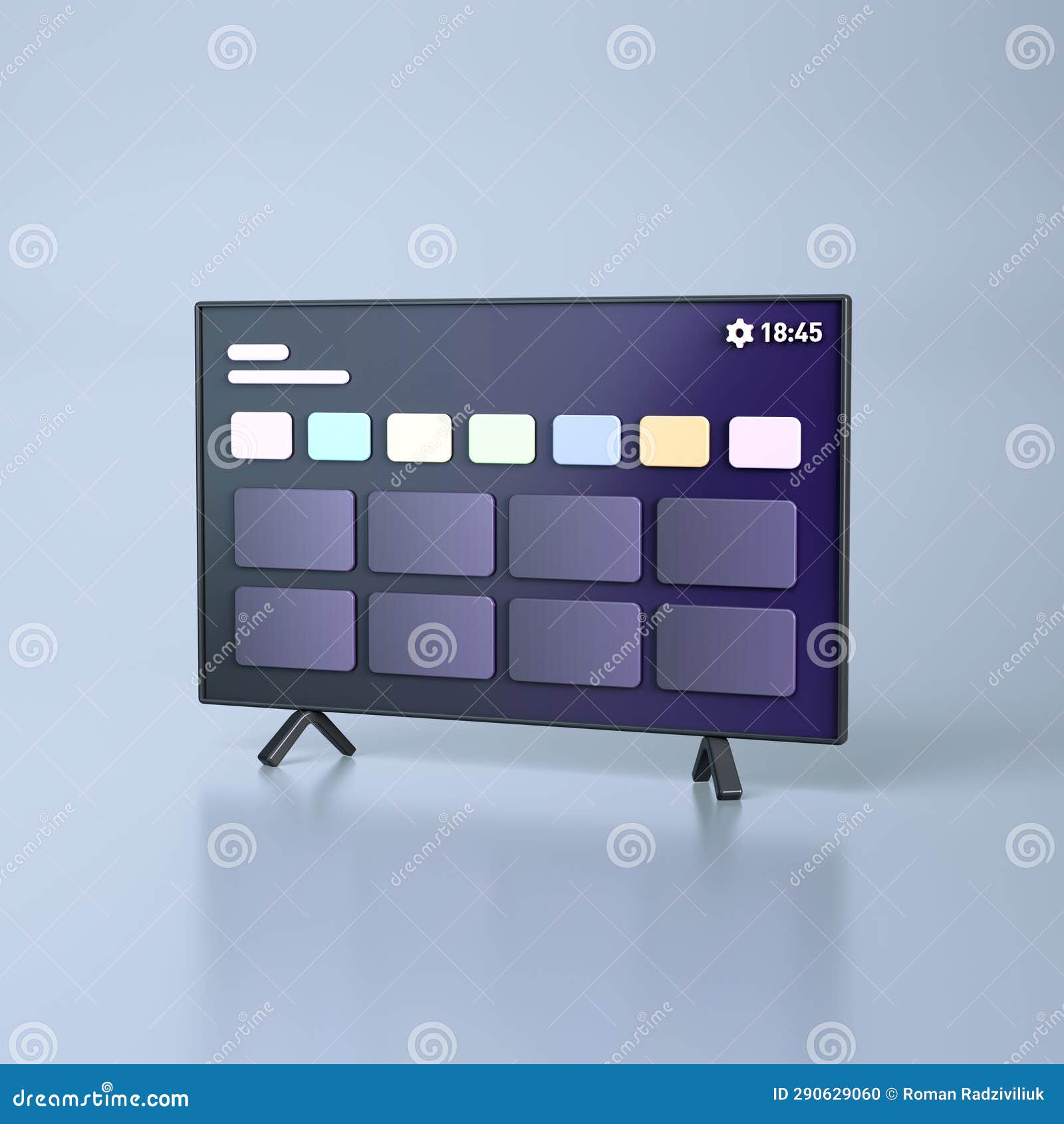 Minimal Smart TV Interface Isolated Over Soft Blue Background. Stock ...