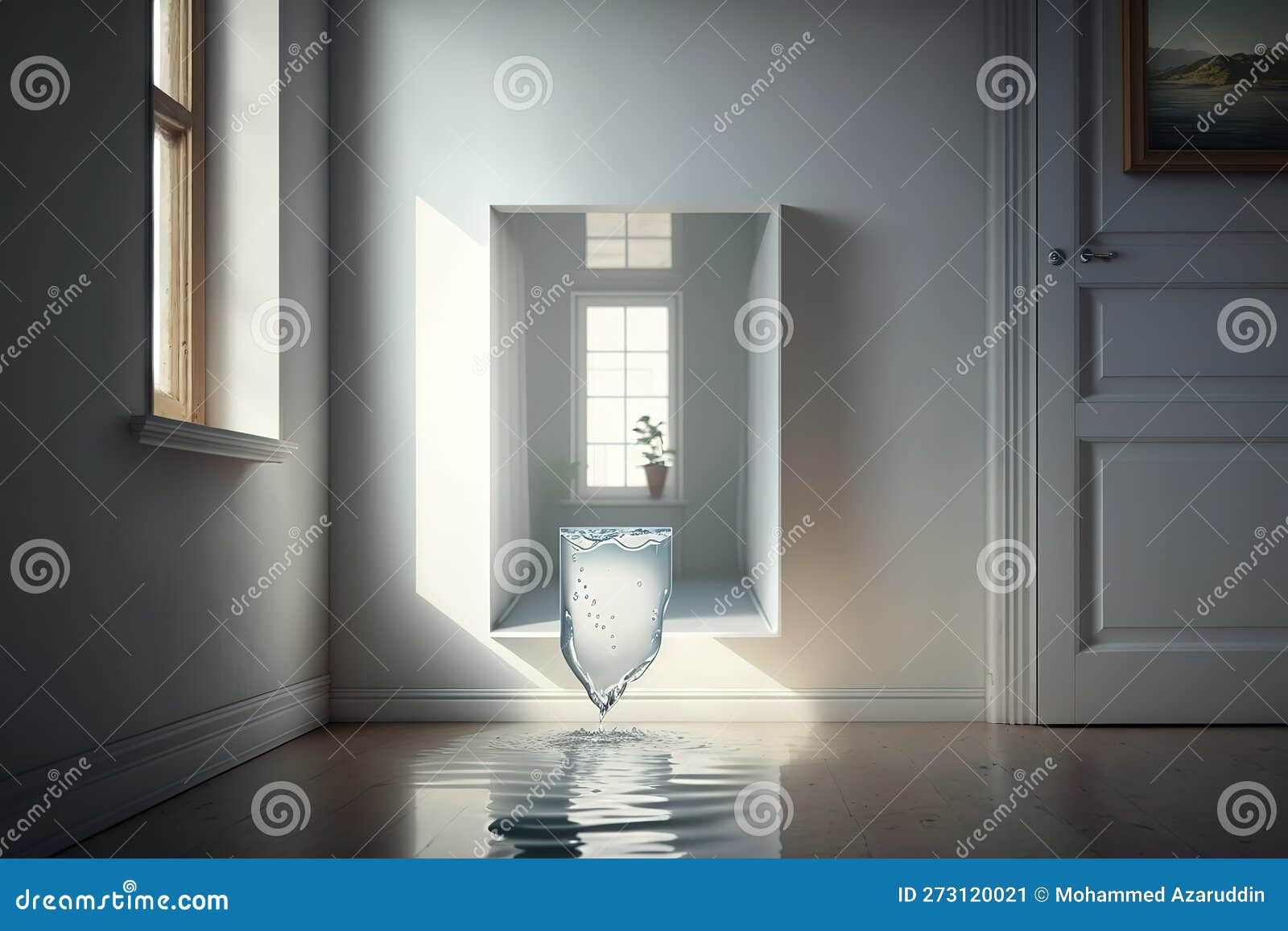 Light Entering From Open Door To Dark Room Realistic 3D Rendering Stock ...