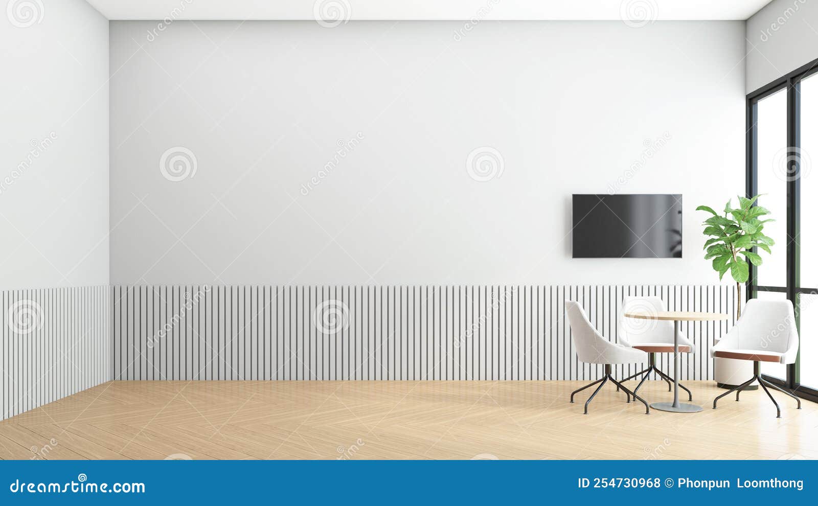 Minimal Style Empty Room with Small Conference Table. 3d Rendering ...