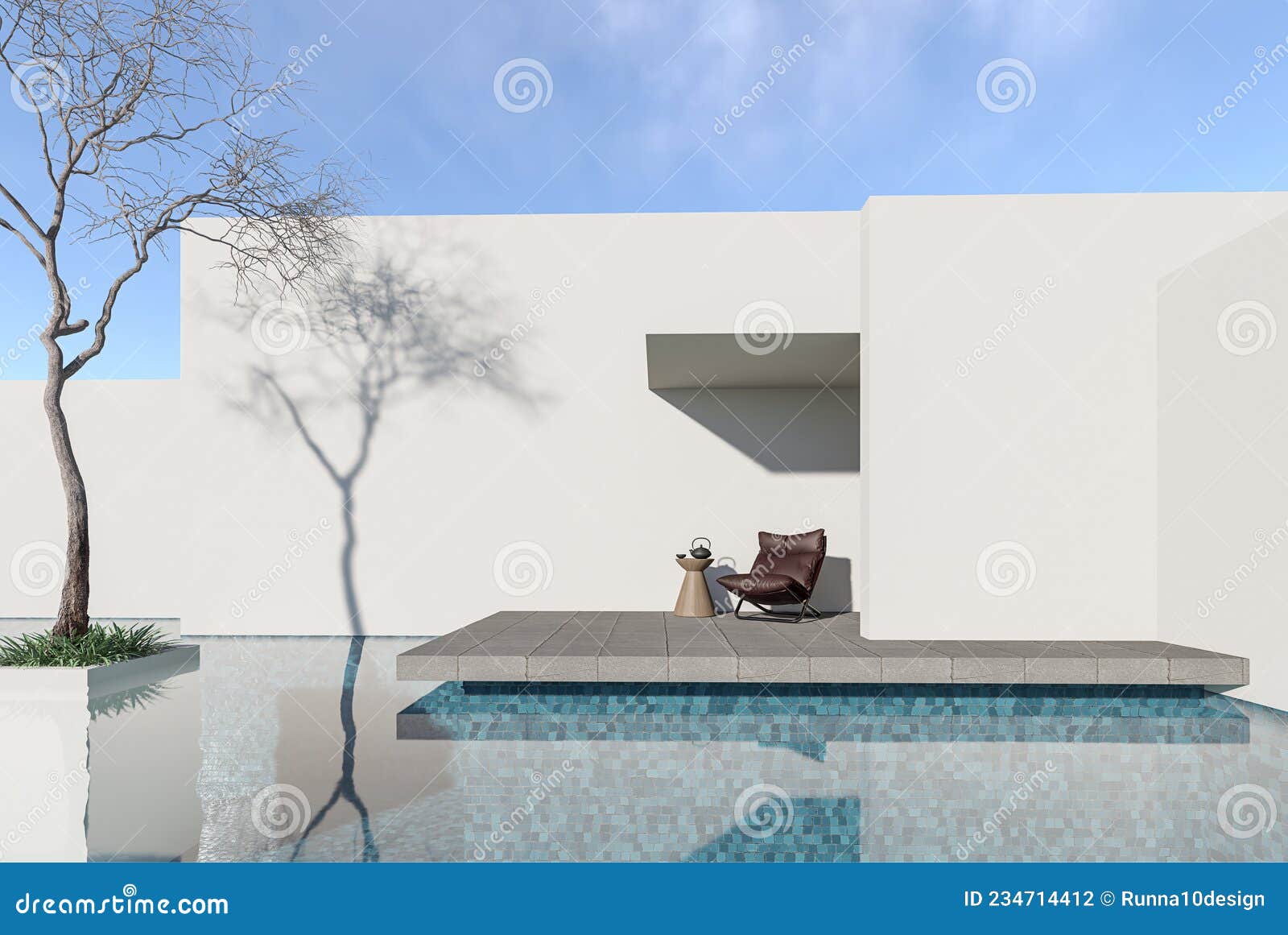 Minimal Style Swimming Pool Terrace 3d Render Stock Illustration ...