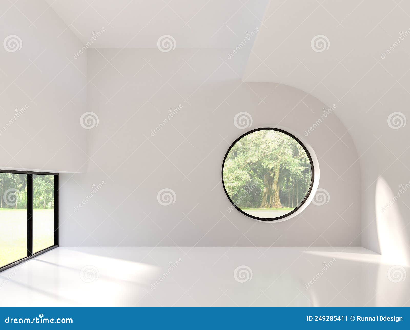 Minimal Style White Empty Room Interior with Circle Shape Window Stock ...