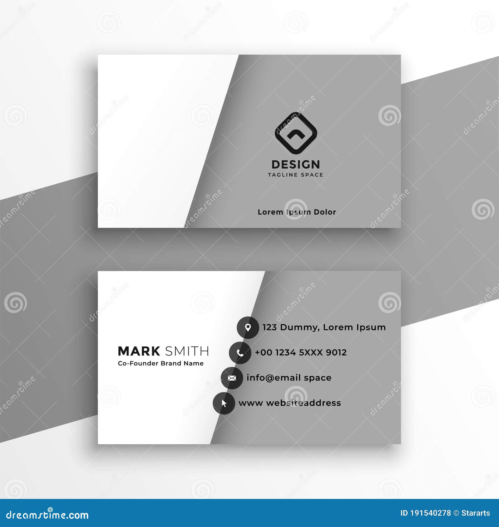 Minimal Style White and Gray Business Card Design Stock Vector ...