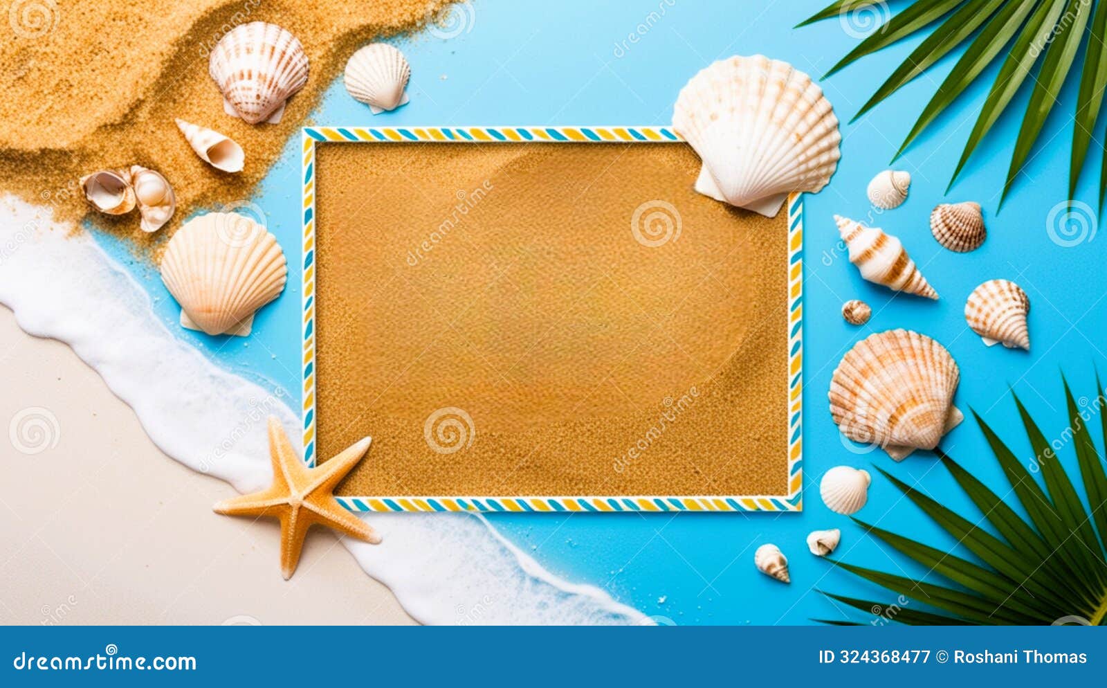 Minimal Summer Vacation Concept - Sandy Beaches, Waves, Seashells, and ...