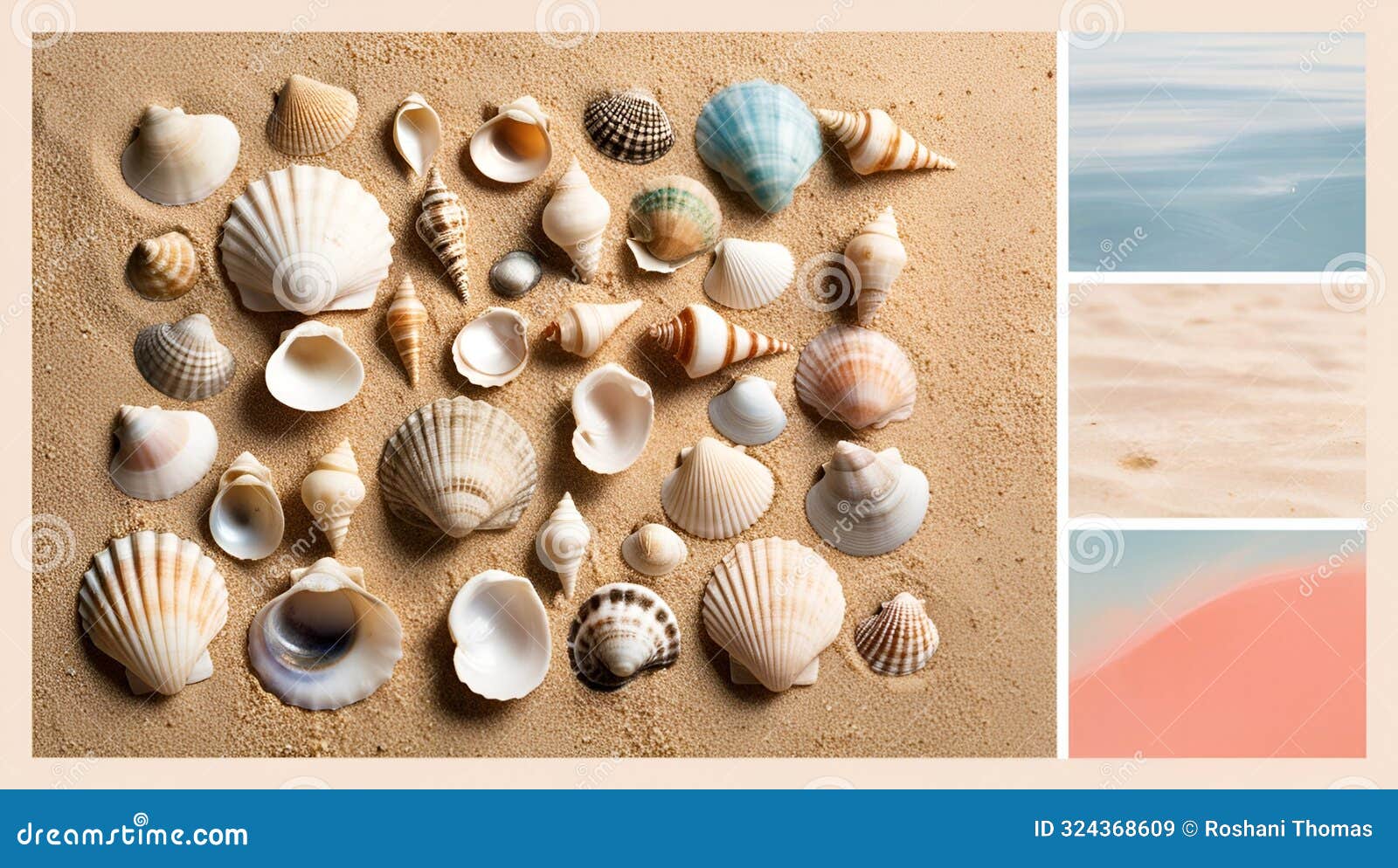 Minimal Summer Vacation Concept - Sandy Beaches, Waves, Seashells, and ...