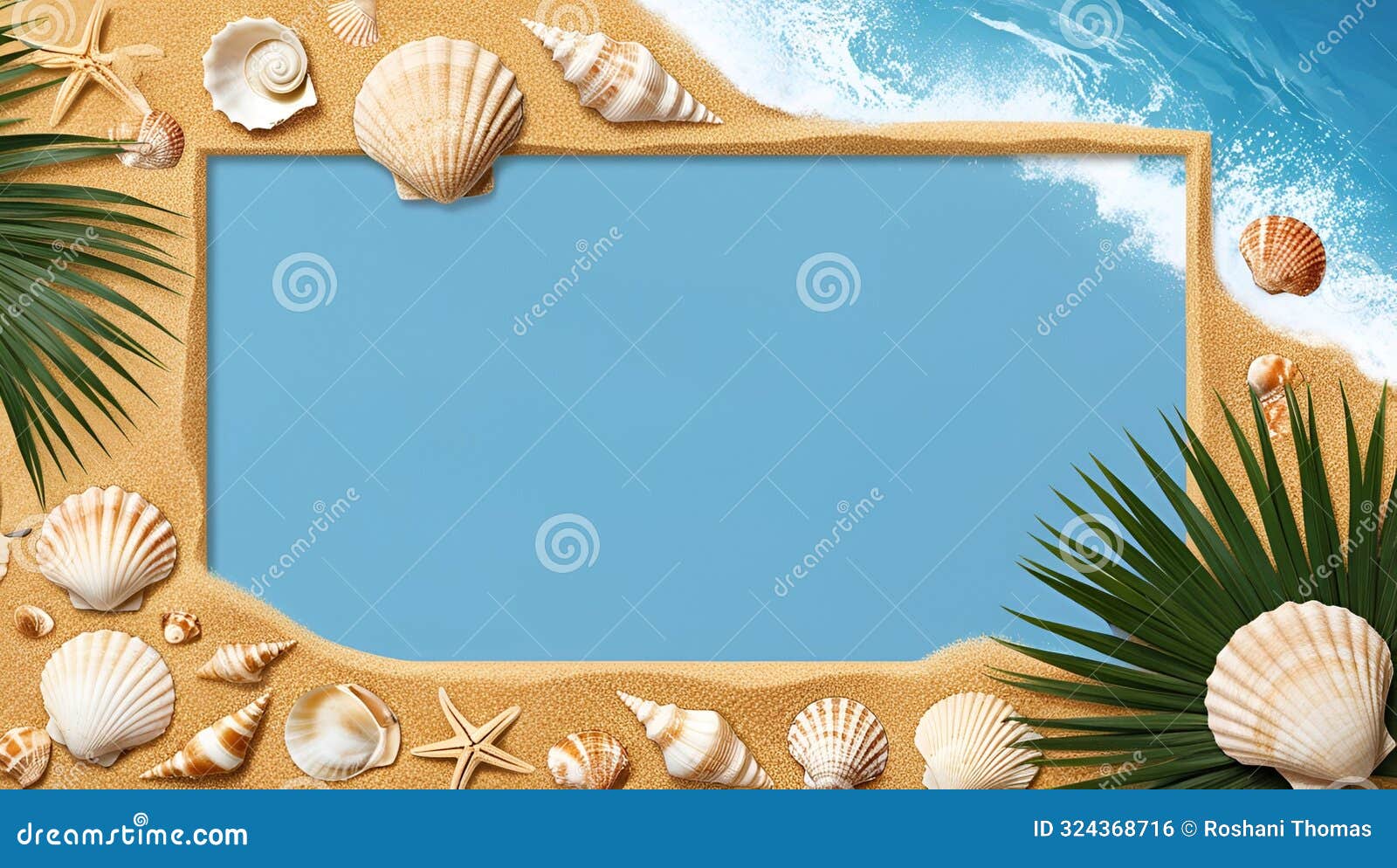 Minimal Summer Vacation Concept - Sandy Beaches, Waves, Seashells, and ...