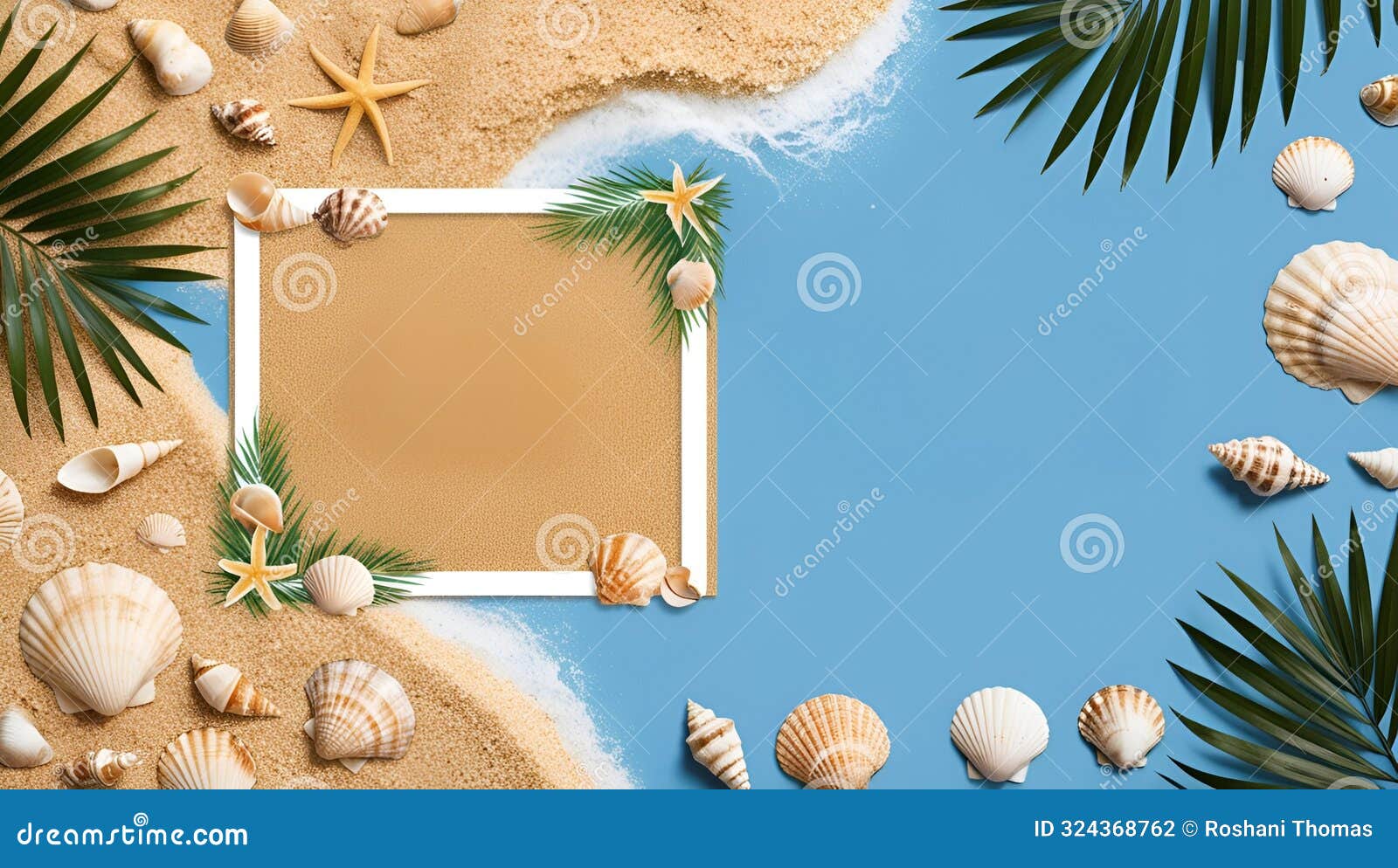 Minimal Summer Vacation Concept - Sandy Beaches, Waves, Seashells, and ...