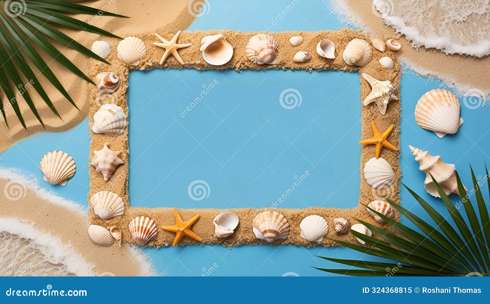 Minimal Summer Vacation Concept - Sandy Beaches, Waves, Seashells, and ...