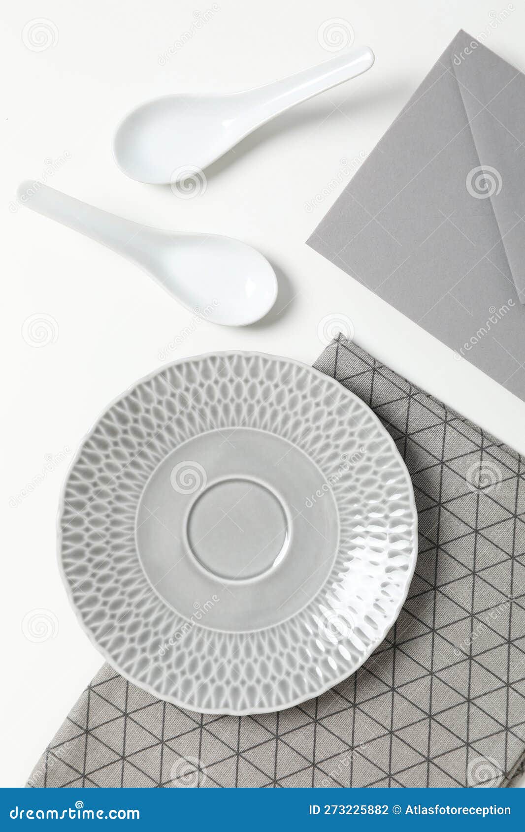 Minimal Table Setting with Blank Dish, Top View Stock Photo - Image of ...