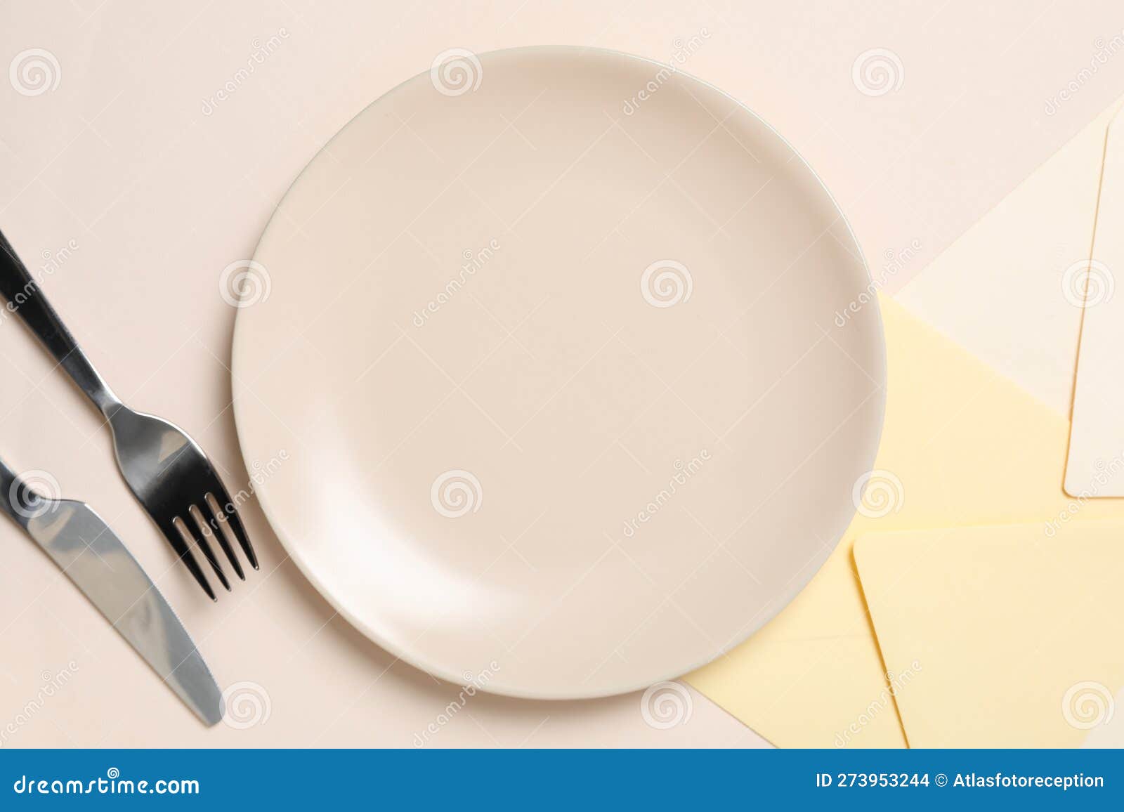 Minimal Table Setting with Blank Dish, Top View Stock Photo - Image of ...