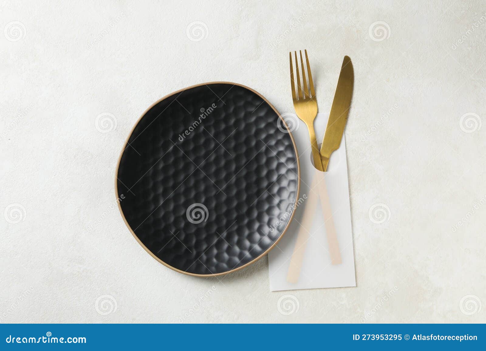 Minimal Table Setting with Blank Dish, Top View Stock Image - Image of ...