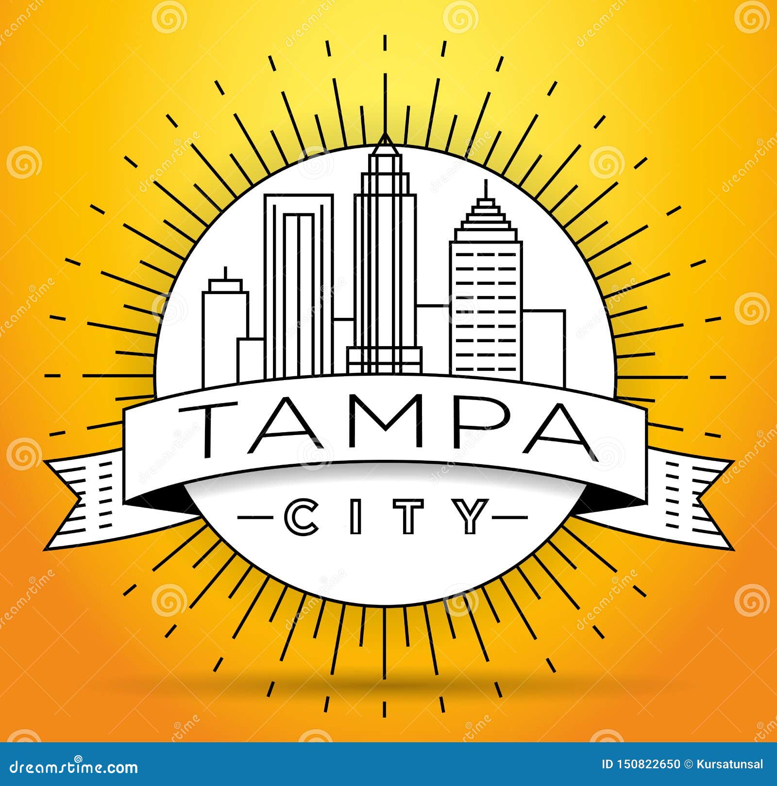 Minimal Tampa Linear City Skyline with Typographic Design Stock Vector ...