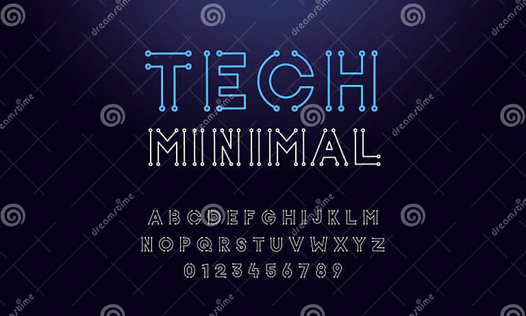 Minimal Tech Circuit Font. Vector Thin Line Digital Typeface Letters ...