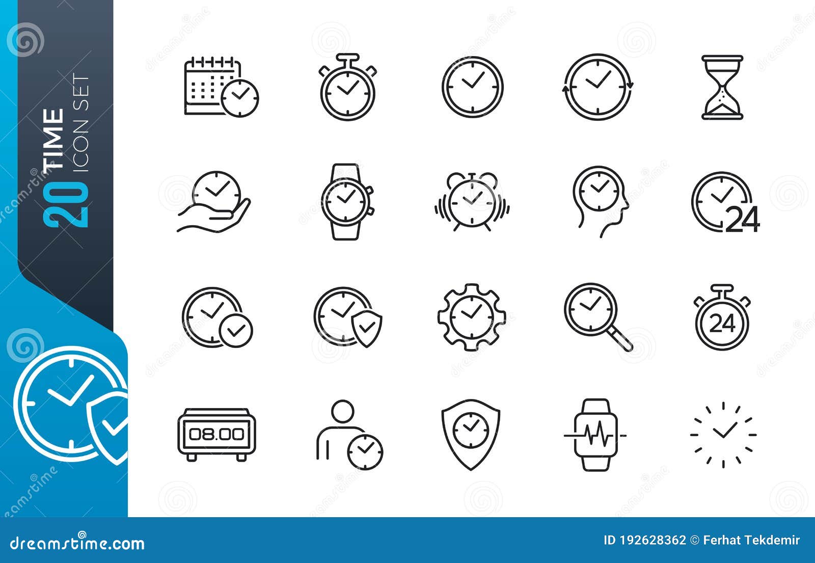 Minimal time icon set stock vector. Illustration of hand - 192628362