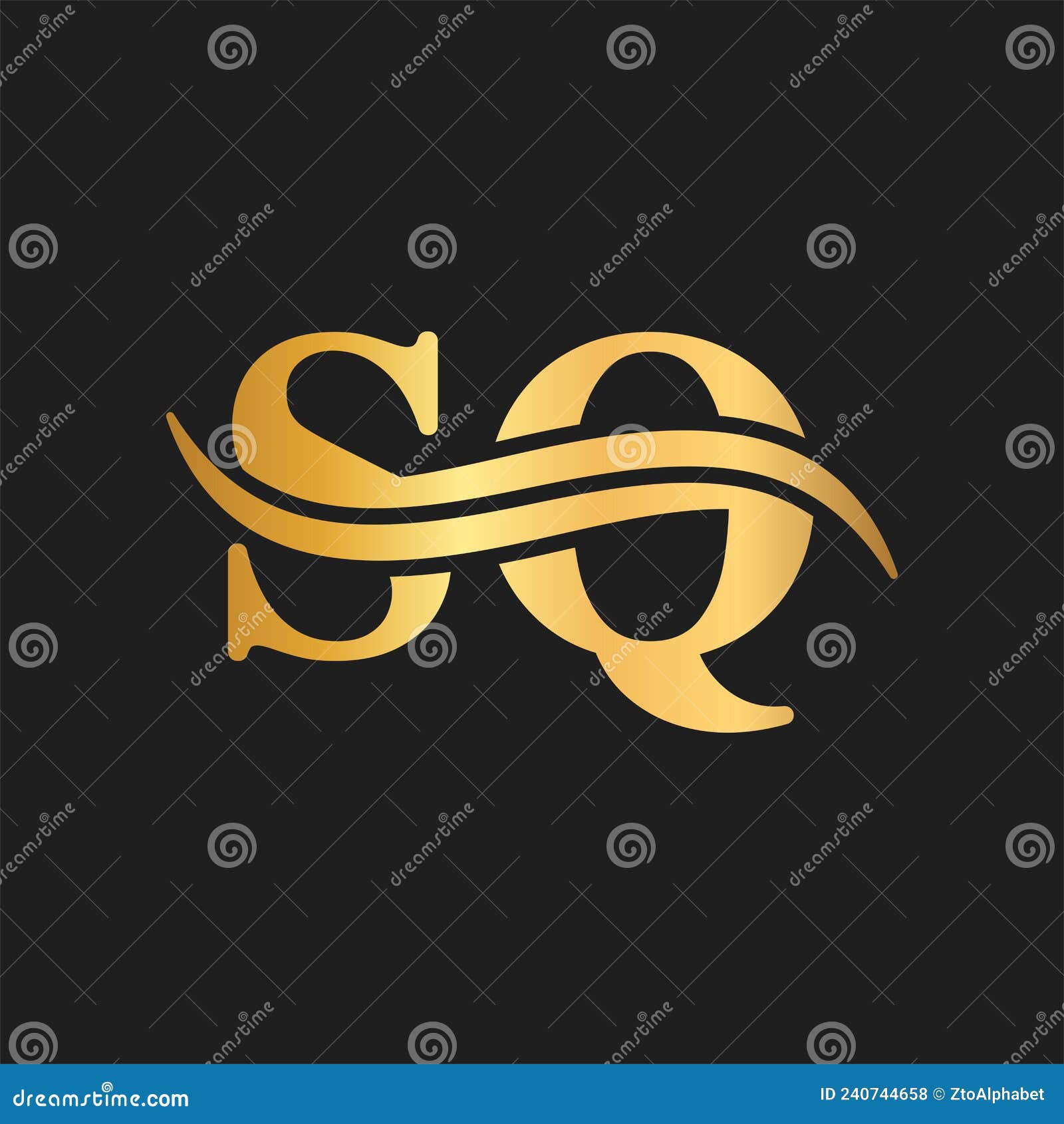 Letter SQ Logo Wave Luxury Logotype Design Stock Vector - Illustration ...