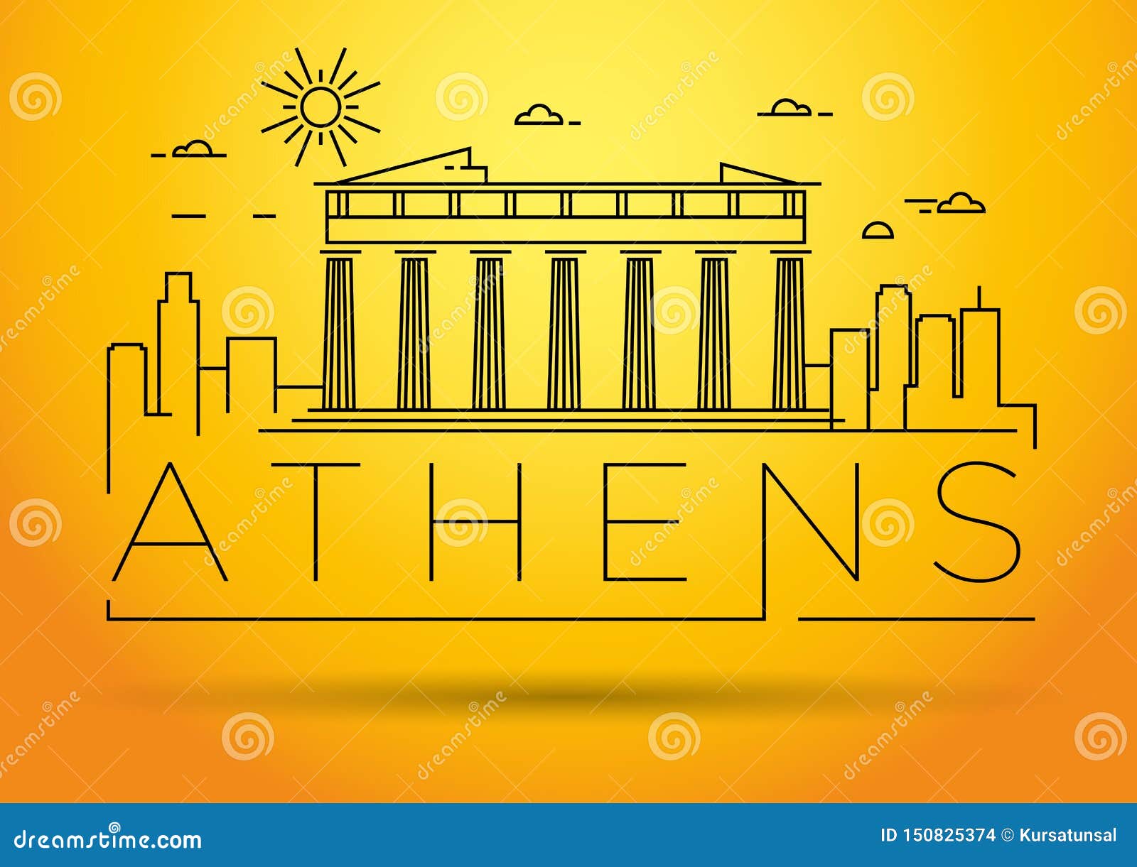 Minimal Vector Athens City Linear Skyline with Typographic Design Stock ...