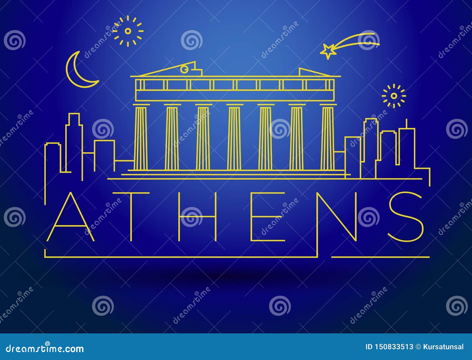 Minimal Vector Athens City Linear Skyline with Typographic Design Stock ...