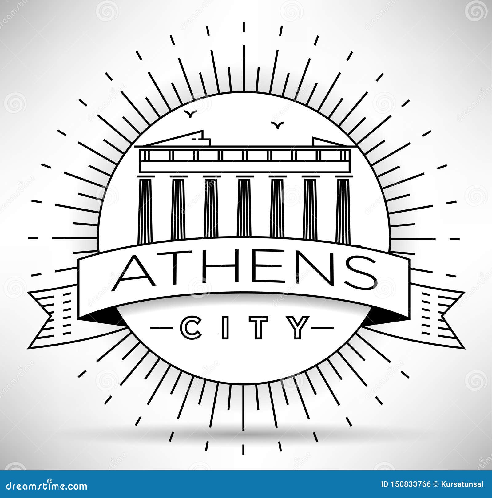 Minimal Vector Athens City Linear Skyline with Typographic Design Stock ...