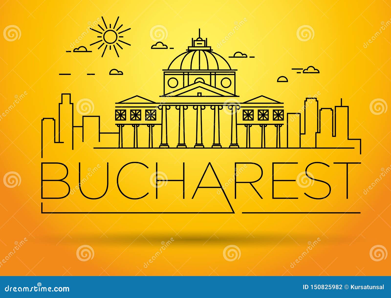 Minimal Vector Bucharest City Linear Skyline with Typographic Design ...