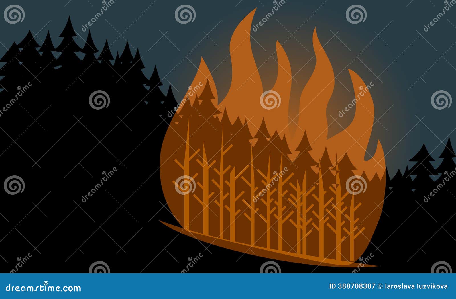 Big Forest Fire Fight Concept, Natural Disaster - Burning Fire In The ...