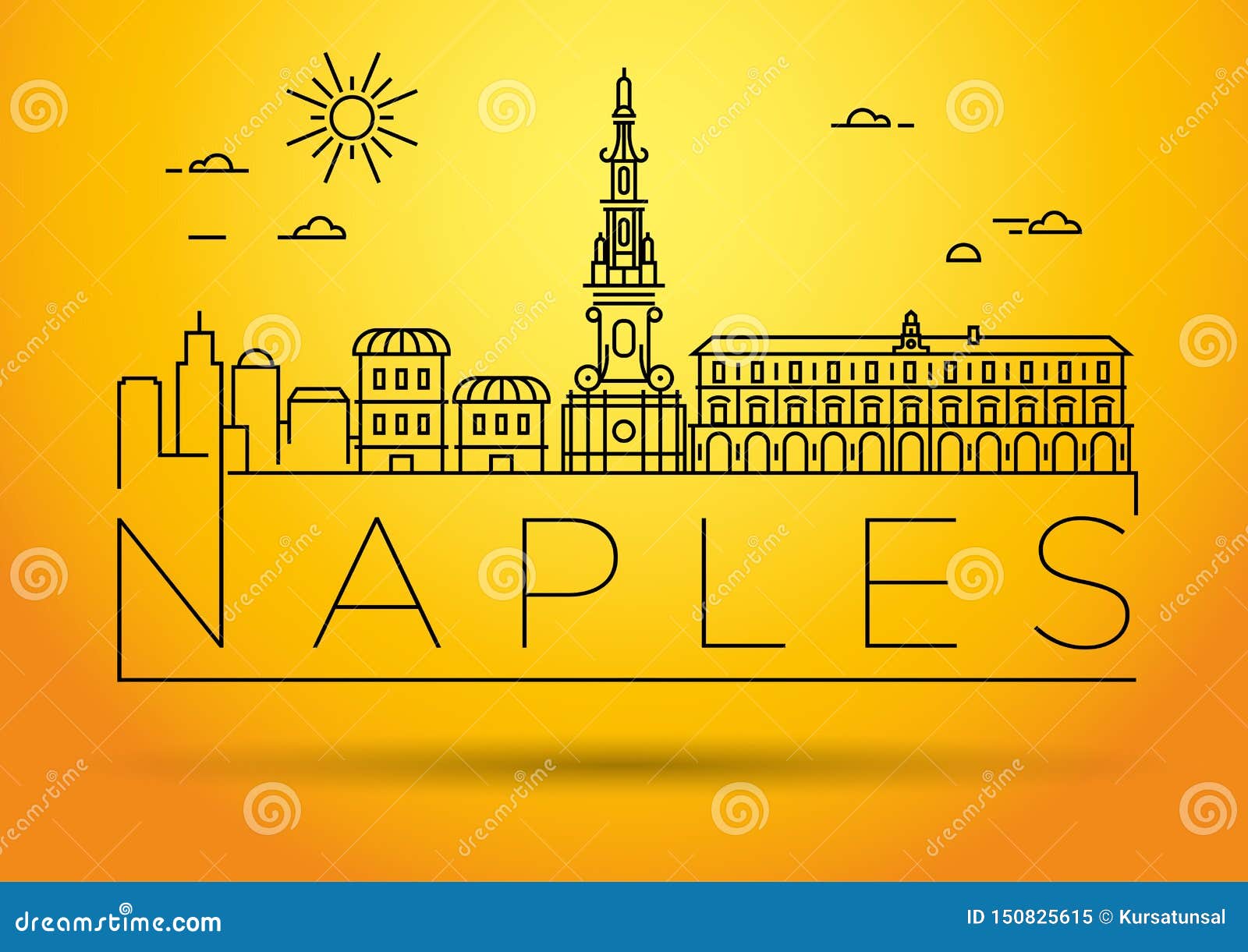 Minimal Vector Naples City Linear Skyline with Typographic Design Stock ...