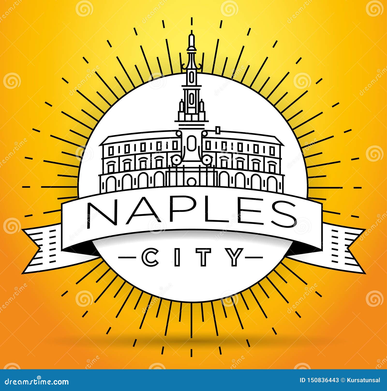 Minimal Vector Naples City Linear Skyline with Typographic Design Stock ...