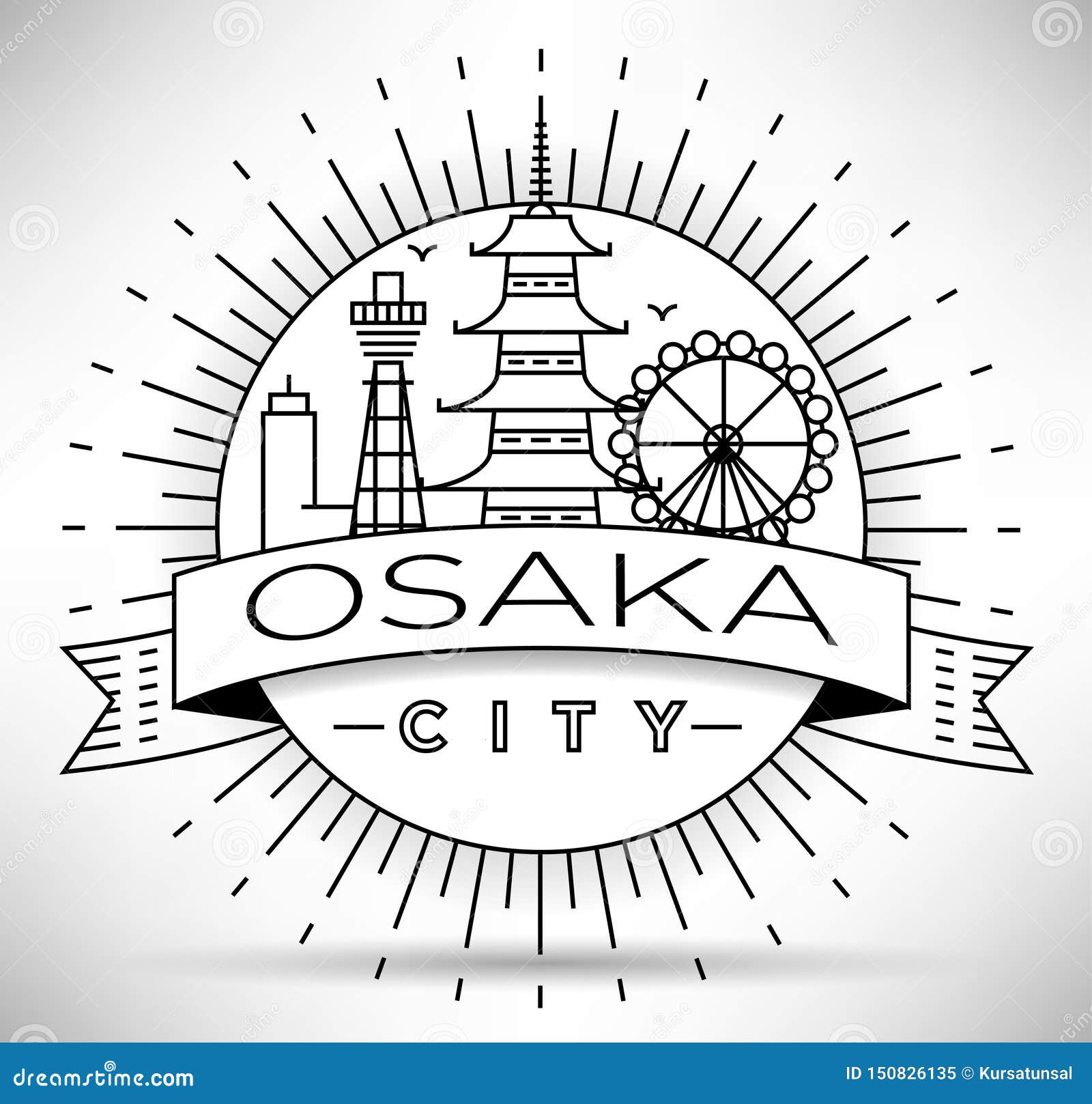 Osaka City One Line Drawing Abstract Background Vector Illustration ...