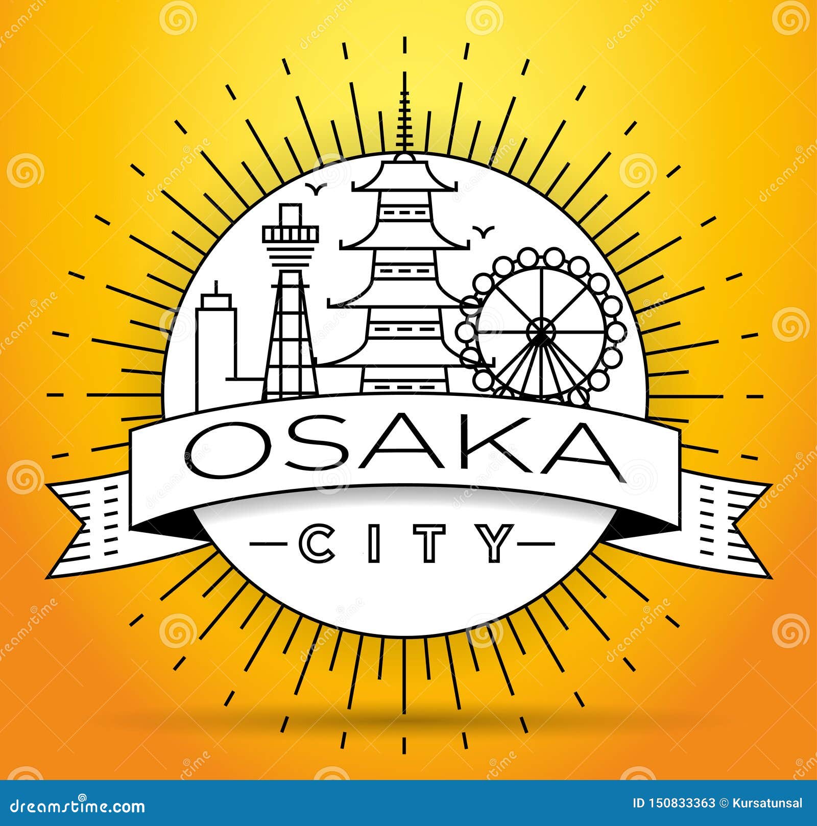 Minimal Vector Osaka City Linear Skyline with Typographic Design Stock ...
