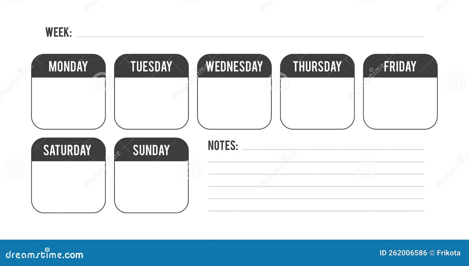 Minimal Weekly Planner. Notes with Lines. Printable Template. Vector ...