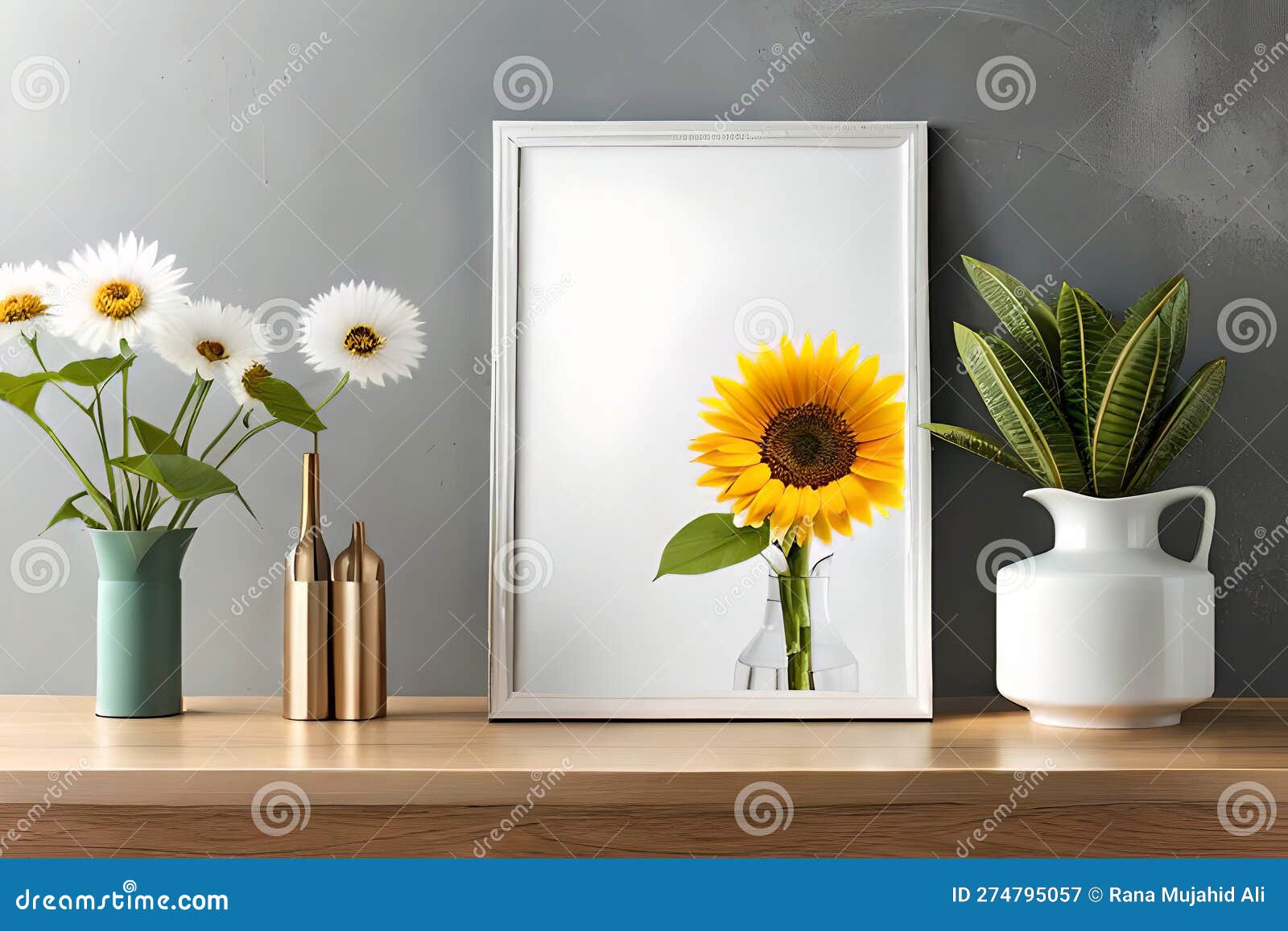 Minimal White Picture Frame Canvas Display with Flower in Vase Stock ...